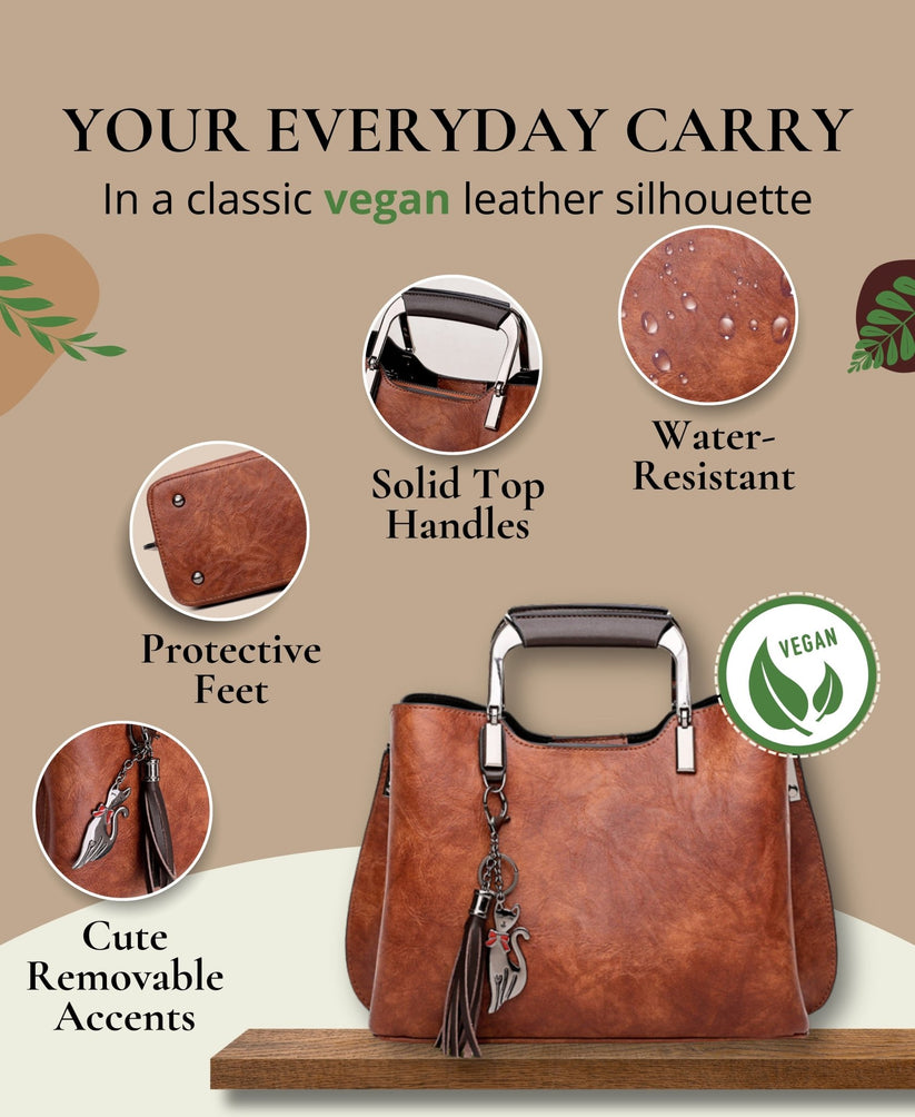 Trinity Handbag | 3-compartment Vegan top-handle Purse | Women Fashion ...